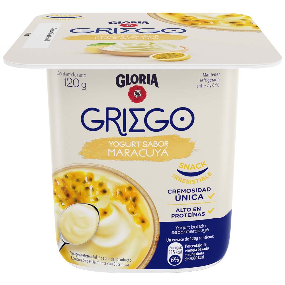 Yogurt Griego GLORIA Natural Sabor a Maracuyá Vaso 120g - Shopstar