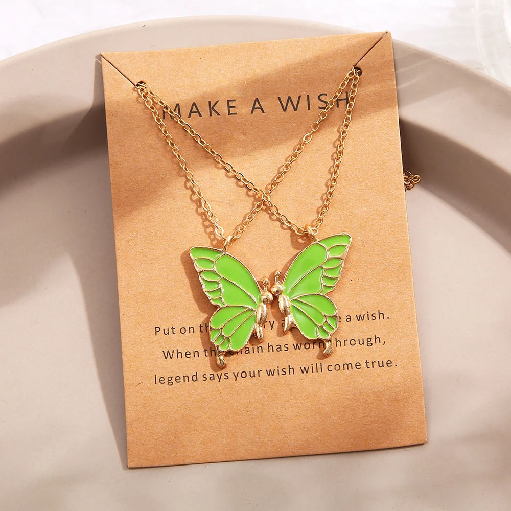 Set x 2 collares mariposas verdes para mejores amigas bff San Valentín ...