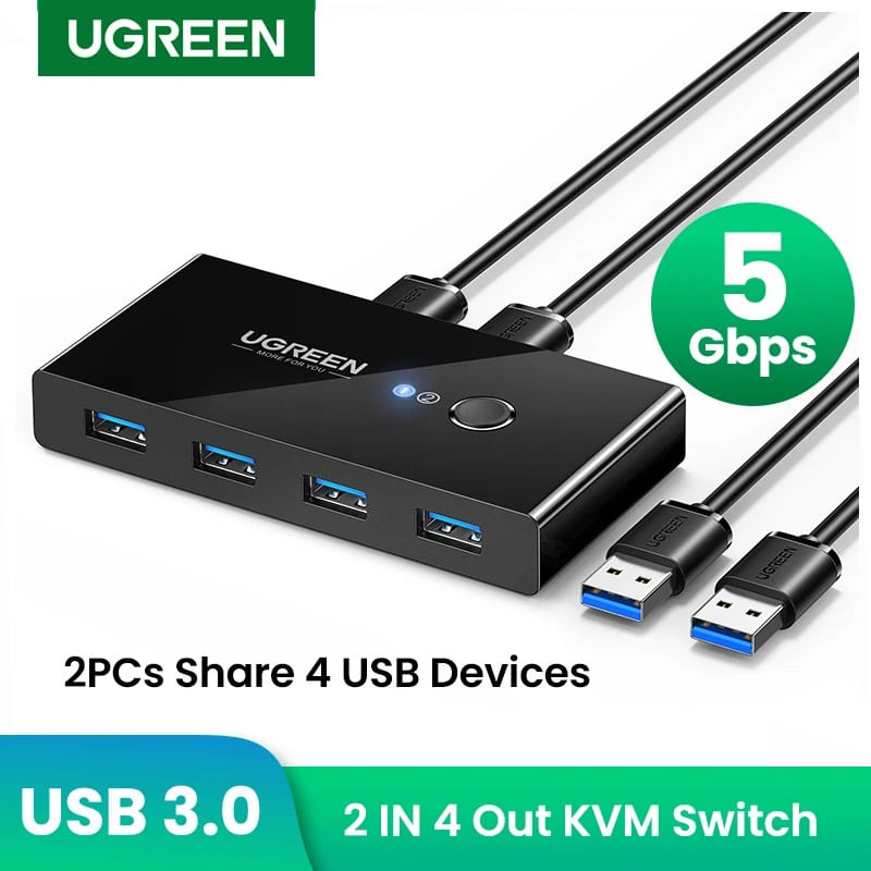 Adaptador Conmutador Switch 2en4 UGREEN USB / Transmisión en 2 PCs ...