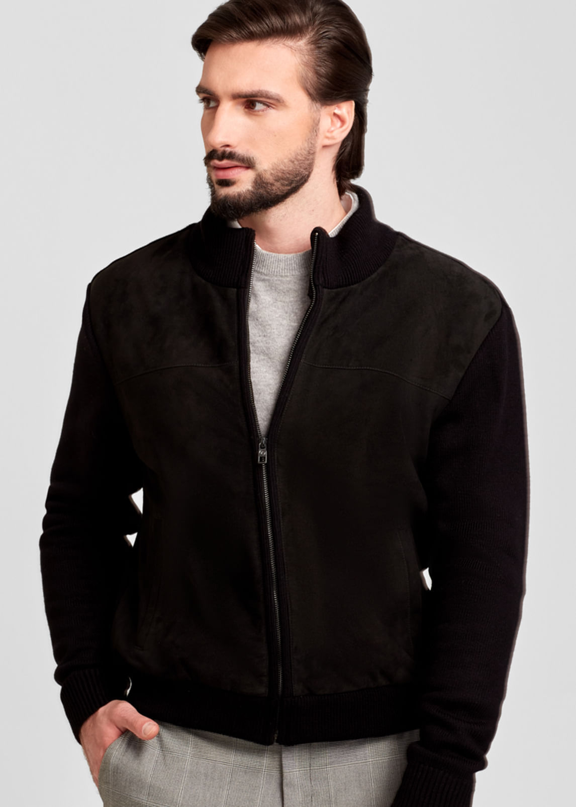 KNIT SUEDE JACKET - Shopstar