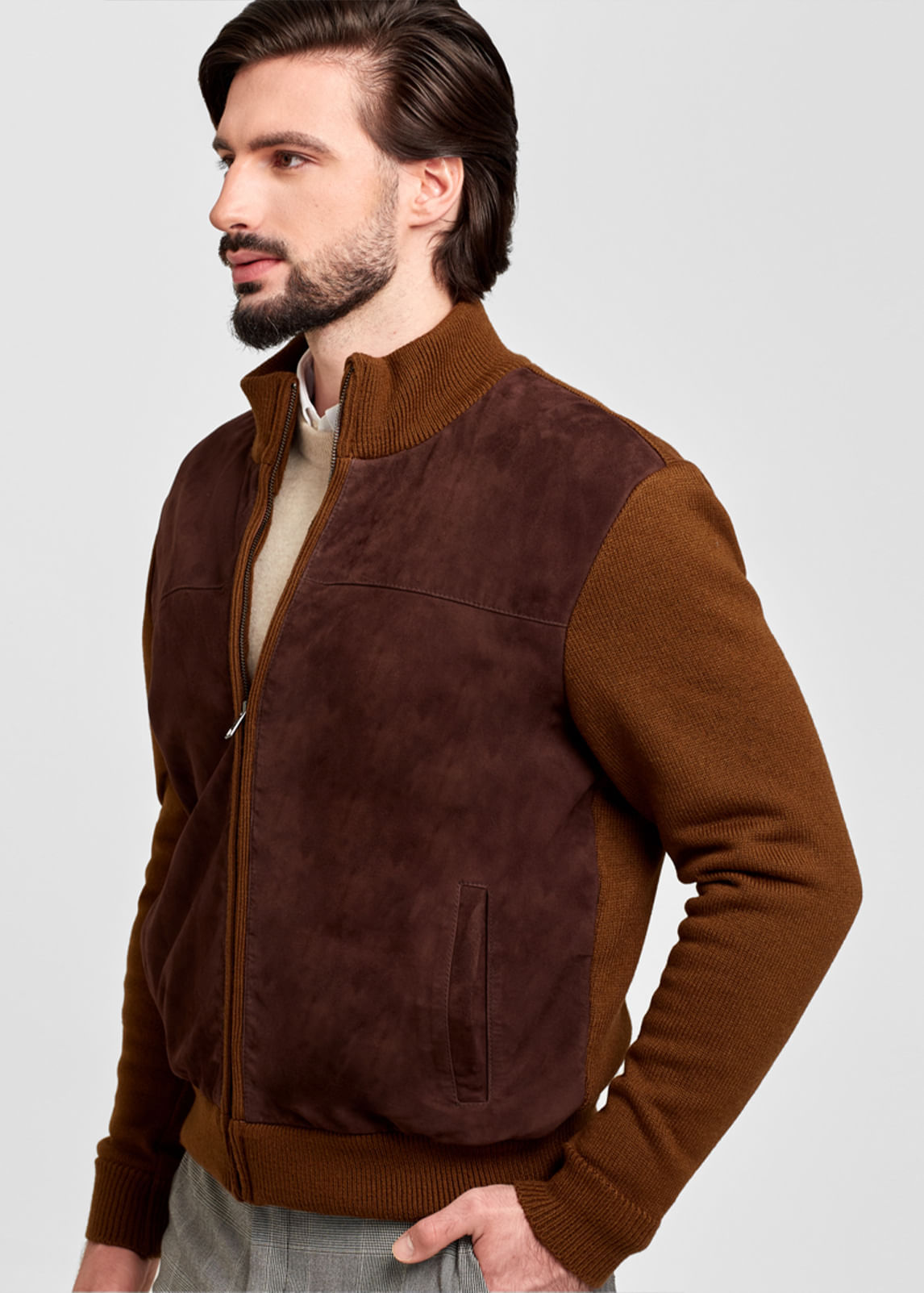 KNIT SUEDE JACKET - Shopstar