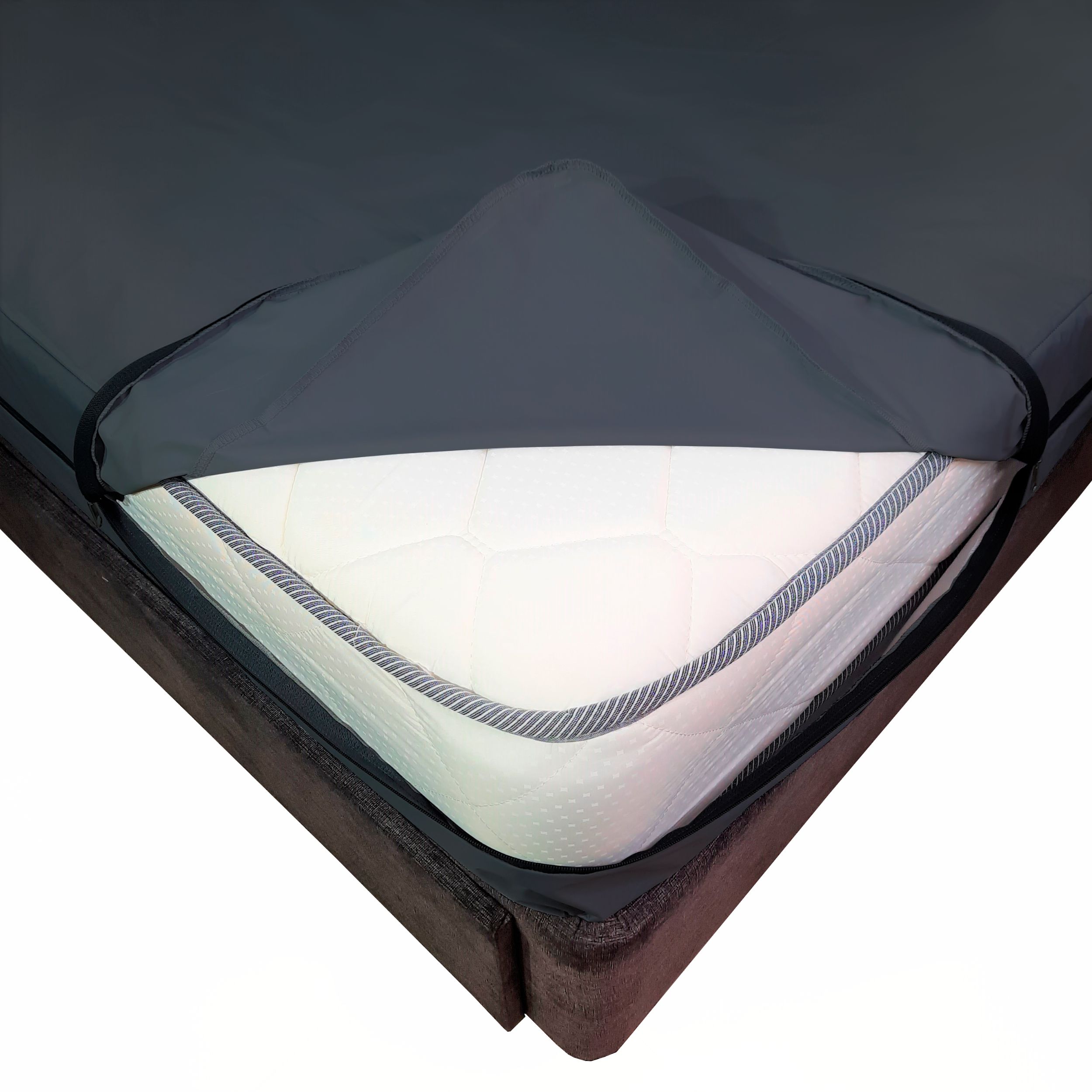 Forro de Colchon 2 Plazas 100% Impermeable con Cierre Gris Oscuro 25Cm ...