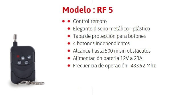 Control Remoto para panel alarma Linseg RF5 500 mtrs - Shopstar