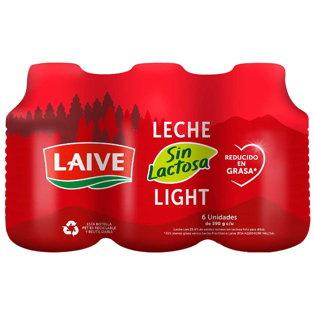Leche sin Lactosa LAIVE Light Botella 390g Paquete 6un - Shopstar