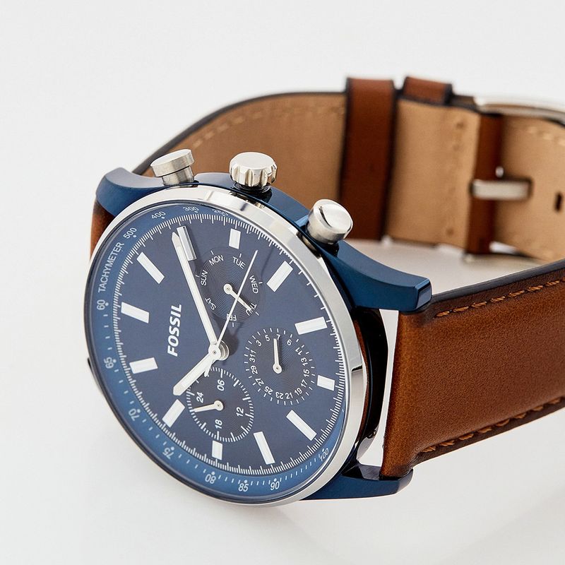 Reloj Fossil Sullivan BQ2512 Multifuncional Correa de Cuero Marron Dial Azul - Shopstar