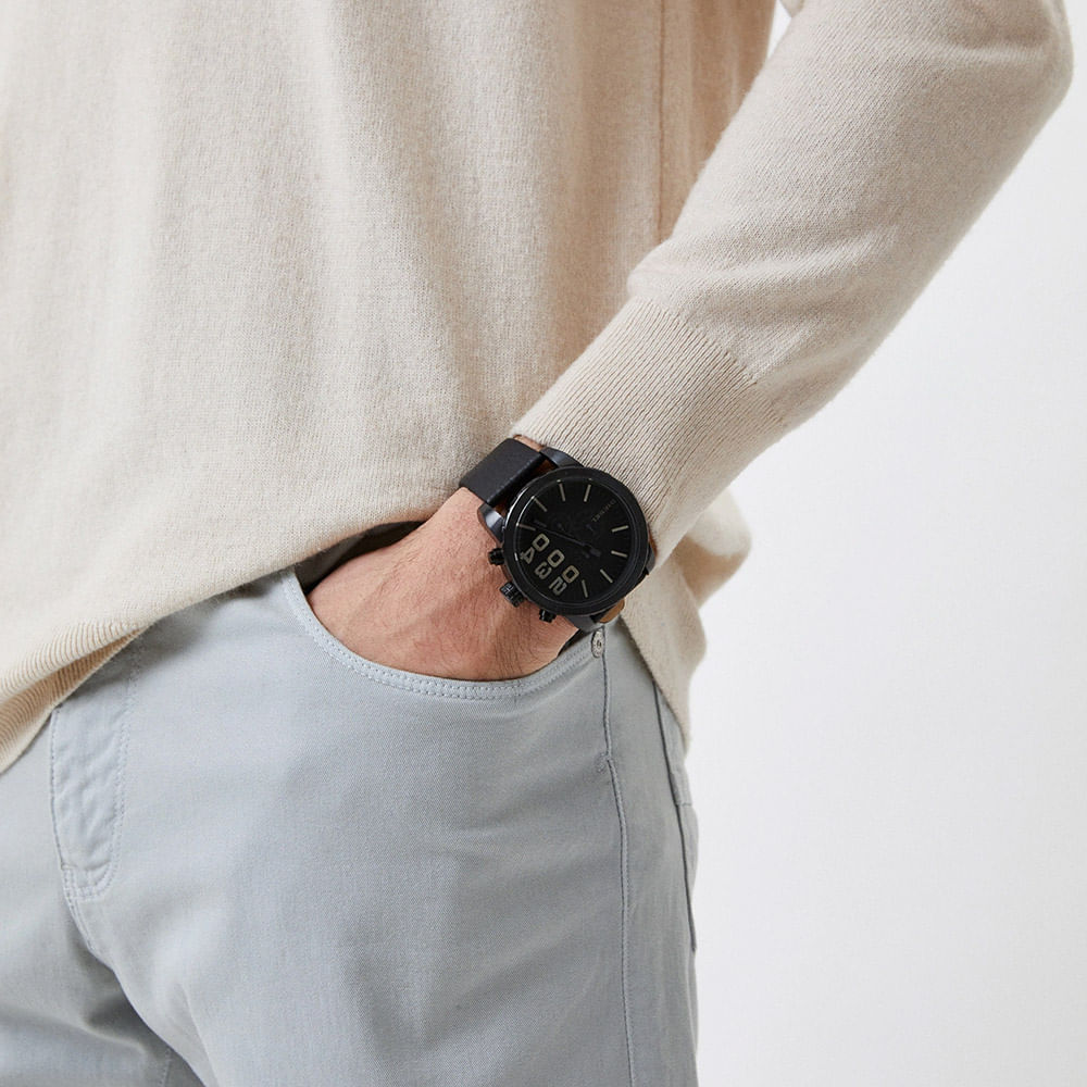 Reloj Diesel Double Down DZ4216 Cronometro Correa de Cuero Negro - Shopstar