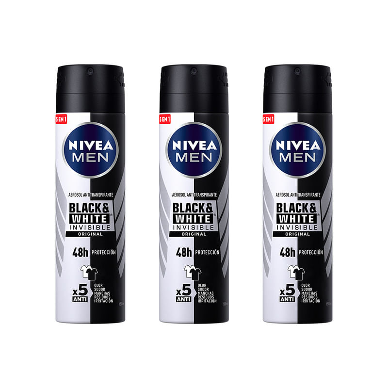 NIVEA Deo Invisible B&W Male - Power Spray 150ML (x3) - Shopstar