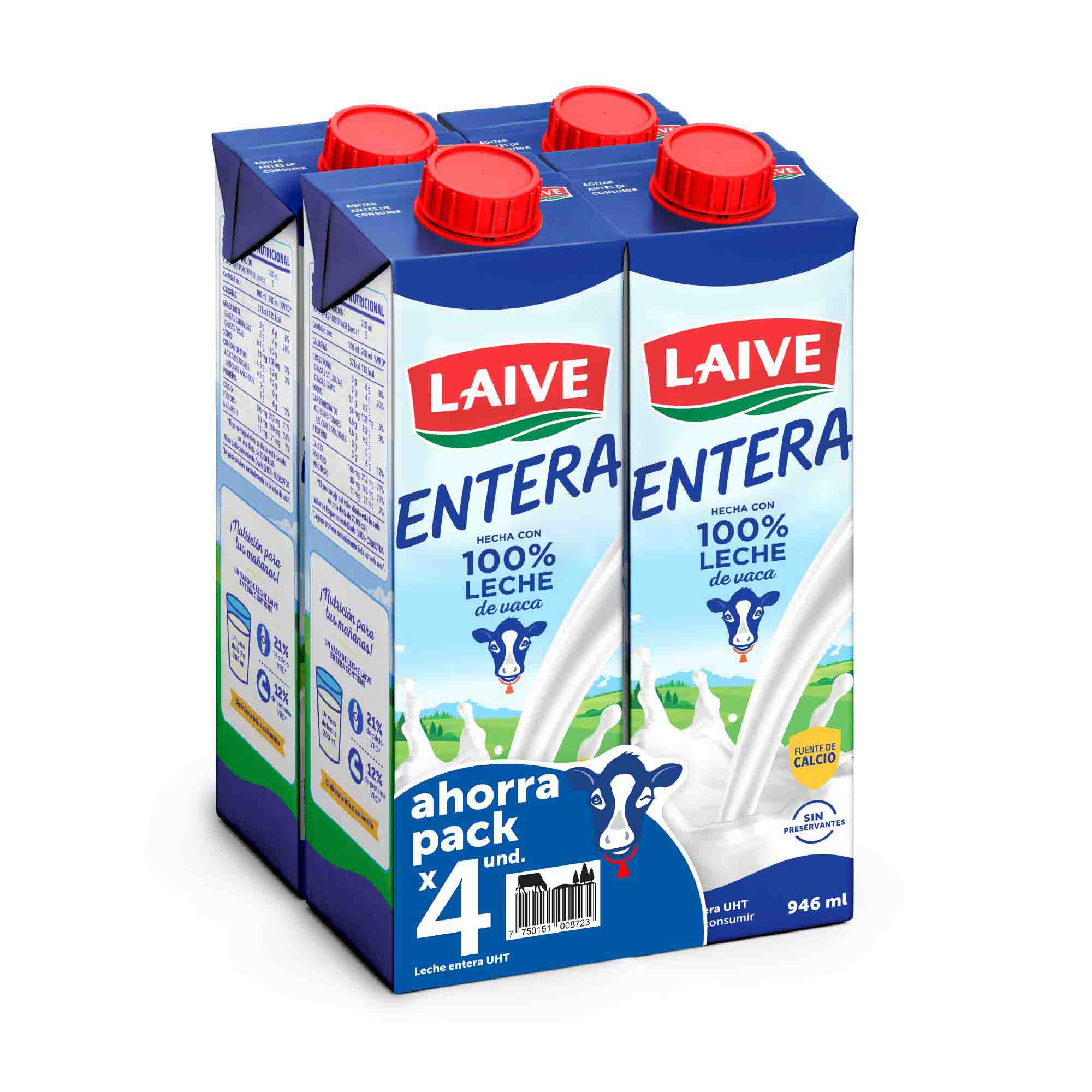 Leche Entera LAIVE UHT Caja 946ml Paquete 4un - Shopstar