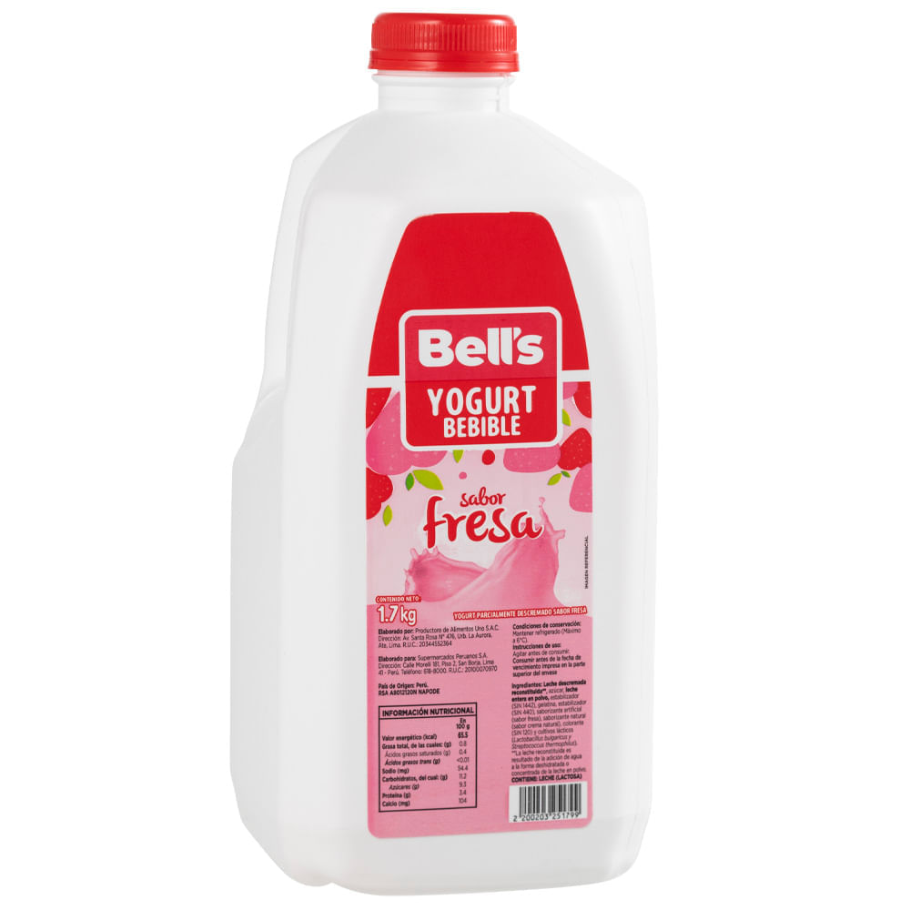 Yogurt Bebible BELL'S Sabor a Fresa Galón 1.7Kg - Shopstar
