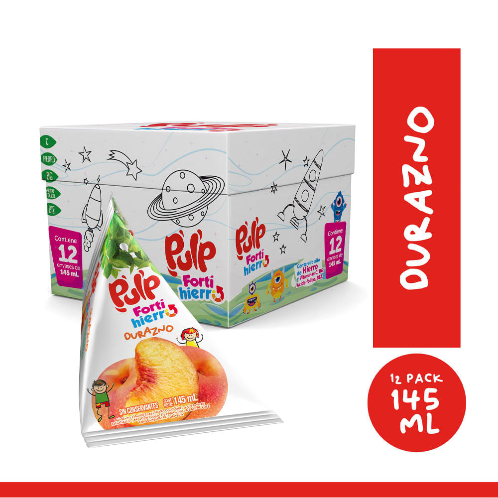 Bebida de Fruta PULP Forti Hierro Durazno Caja 145ml Paquete 12un ...