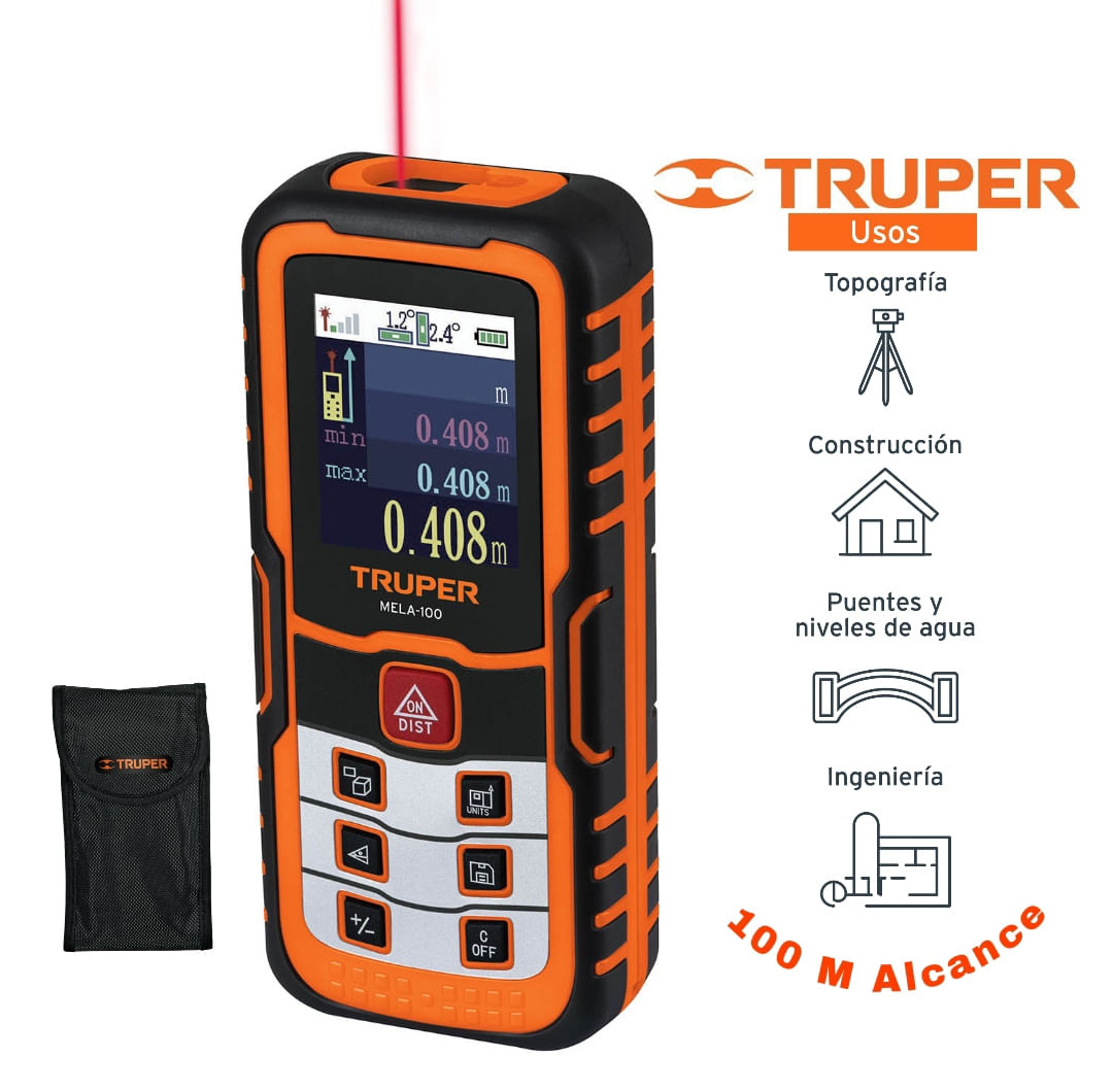 Medidor de distancia láser Truper 100m telemetro digital - Shopstar