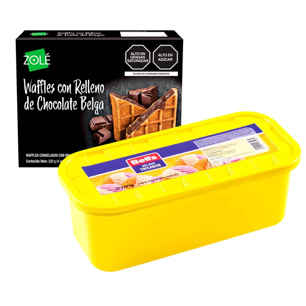 Pack Helado BELL'S Trisabor Pote 2.67Kg + Waffles ZOLE Relleno ...