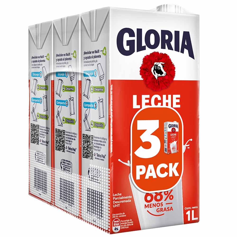Leche UHT GLORIA Light Pack 3un x 1L - Shopstar