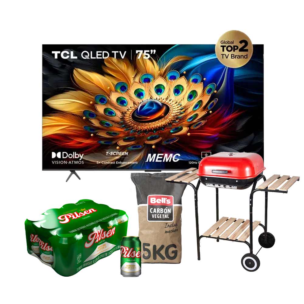 Pack TV TCL 75" 75C655 + Parrilla BASIC LIVING + Carbón BELL'S 5Kg ...