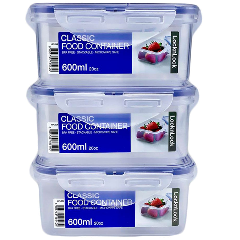 Set Envase Hermético LOCK&LOCK Cuadrado 600ml 3pzas - Shopstar