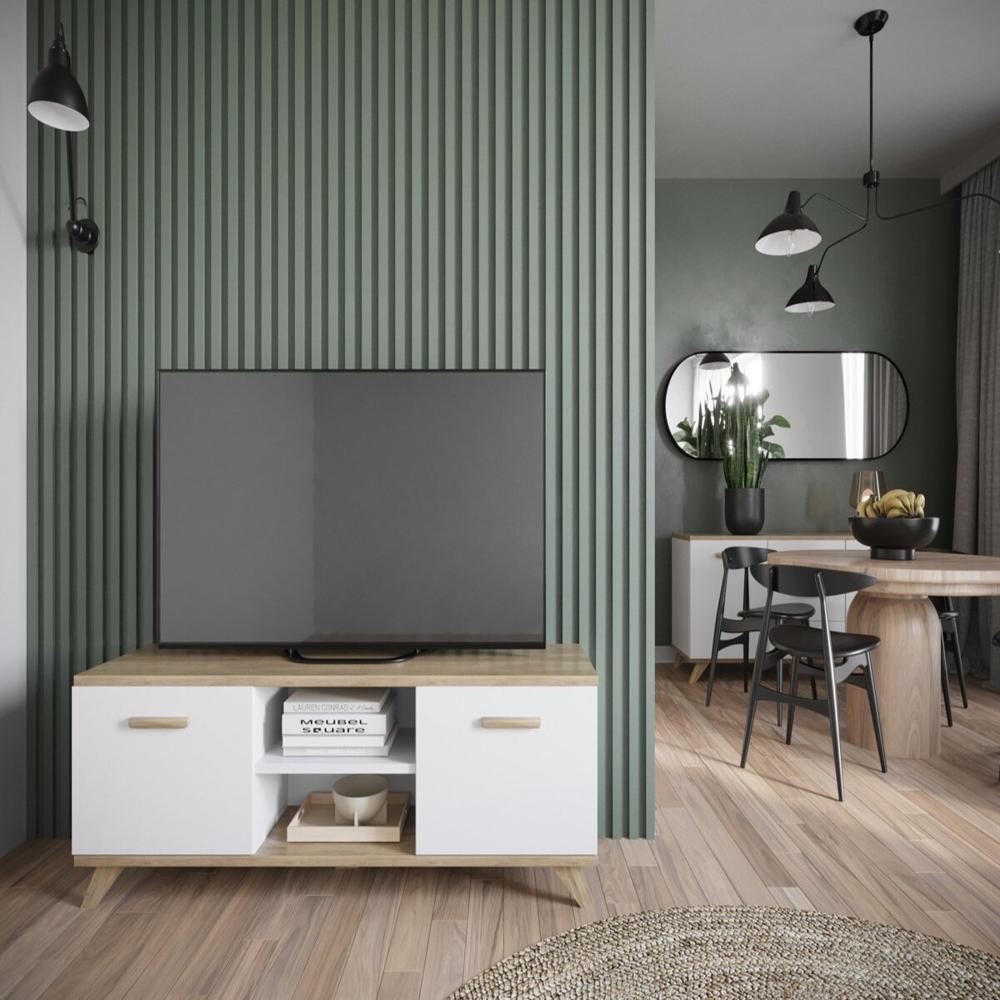 Mesa de TV TU MESITA Moderna Atalaya color Blanco/Duna 2 puertas - Shopstar