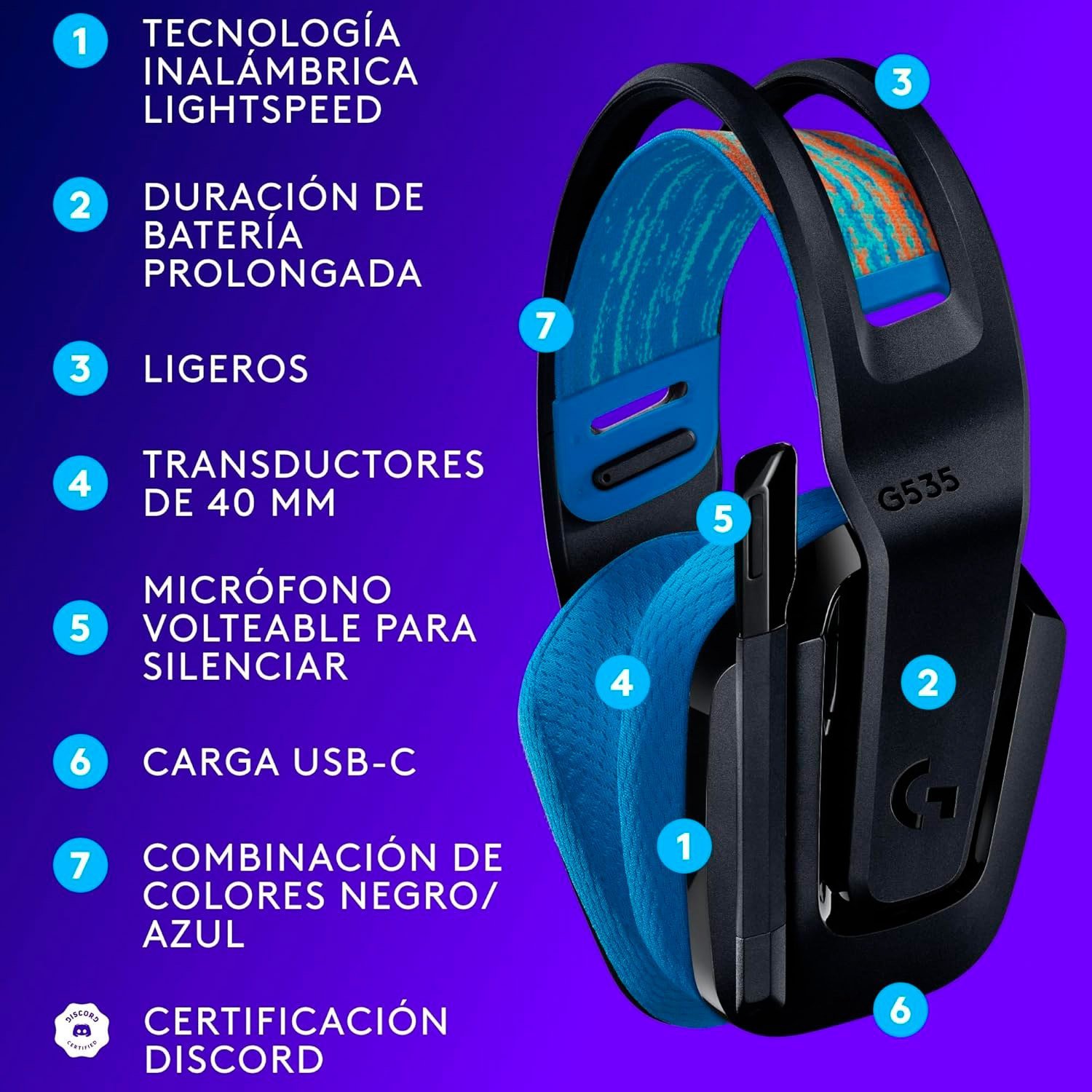 Audifono Gamer C/Microf Logitech G535 Lightspeed Ps5/Ps4/Pc Wireless ...