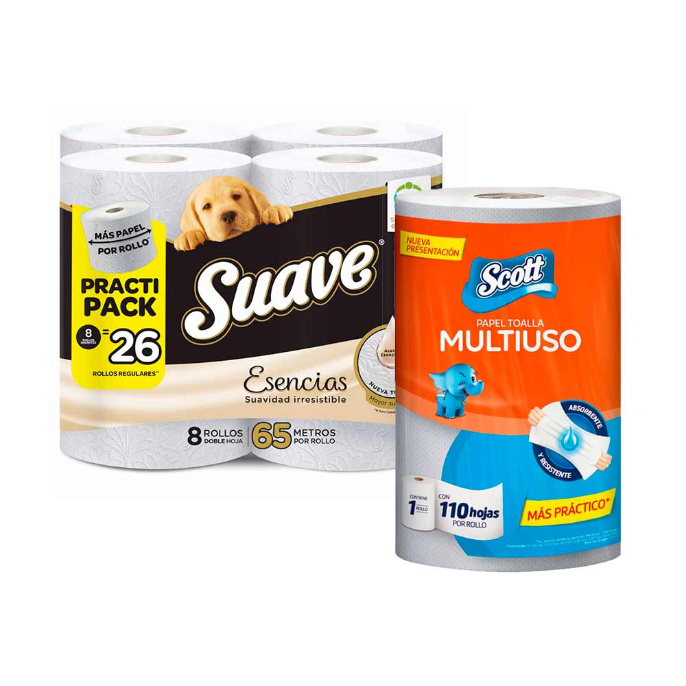 Pack Papel Toalla SCOTT Multiusos 1un + Papel Higiénico SUAVE Esencias ...