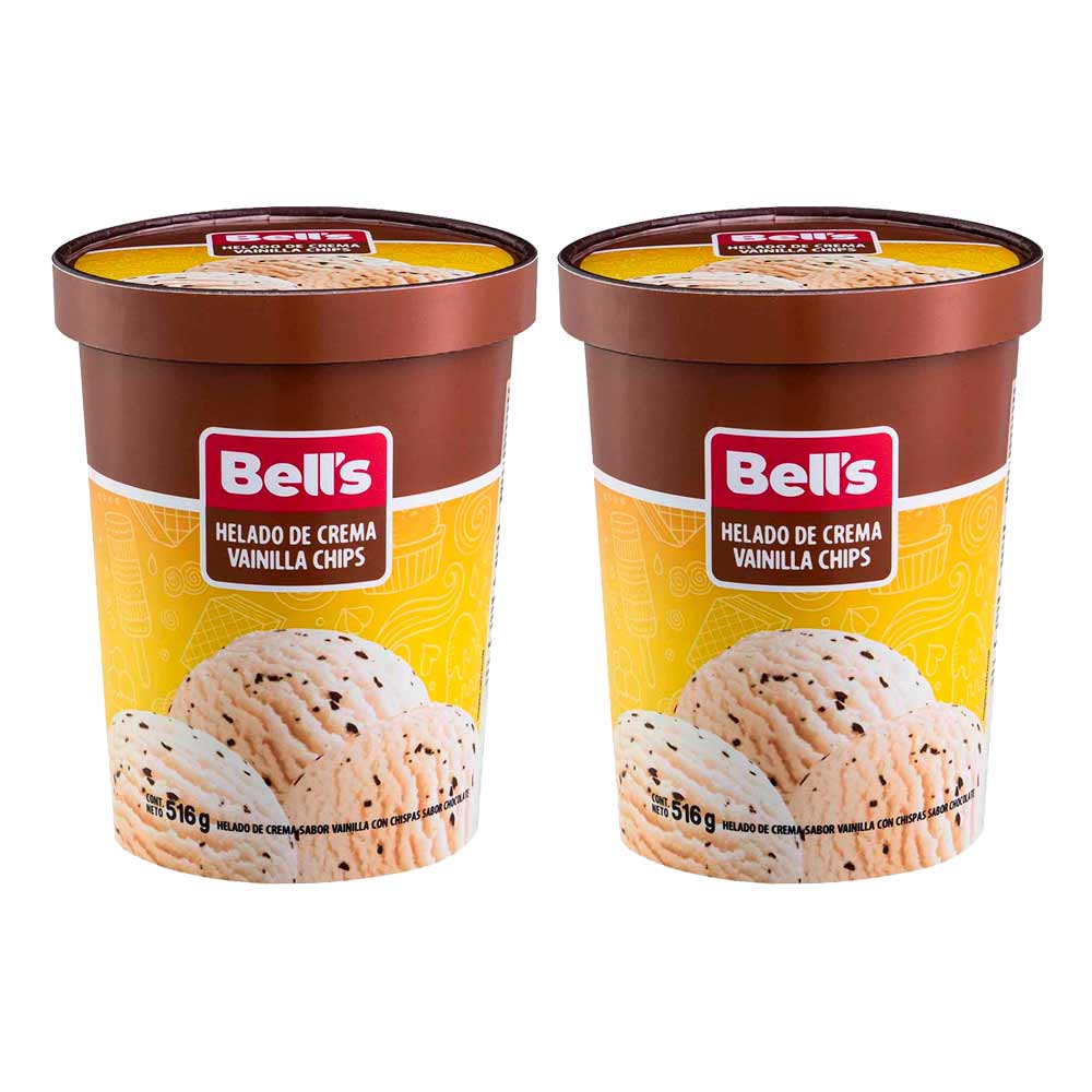 Pack Helado BELL'S Vainilla Chips Pote 516g x 2un - Shopstar