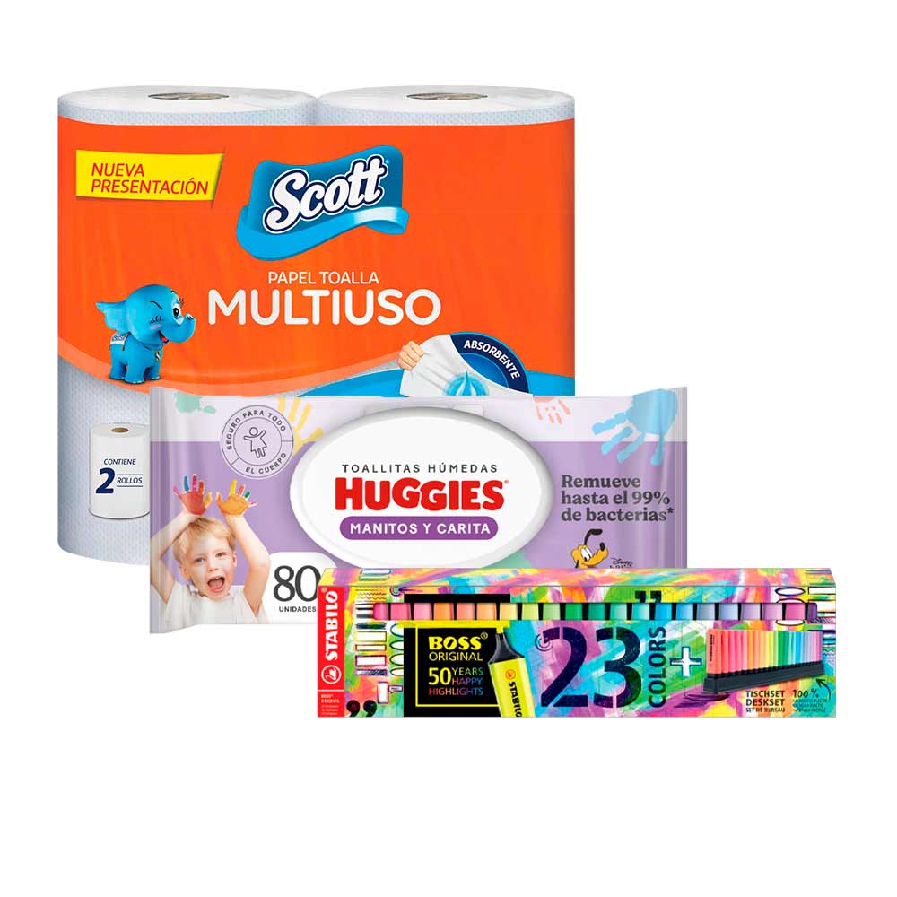 Pack Papel Toalla SCOTT Multiusos 2 en 1 + Toallitas Húmedas HUGGIES ...