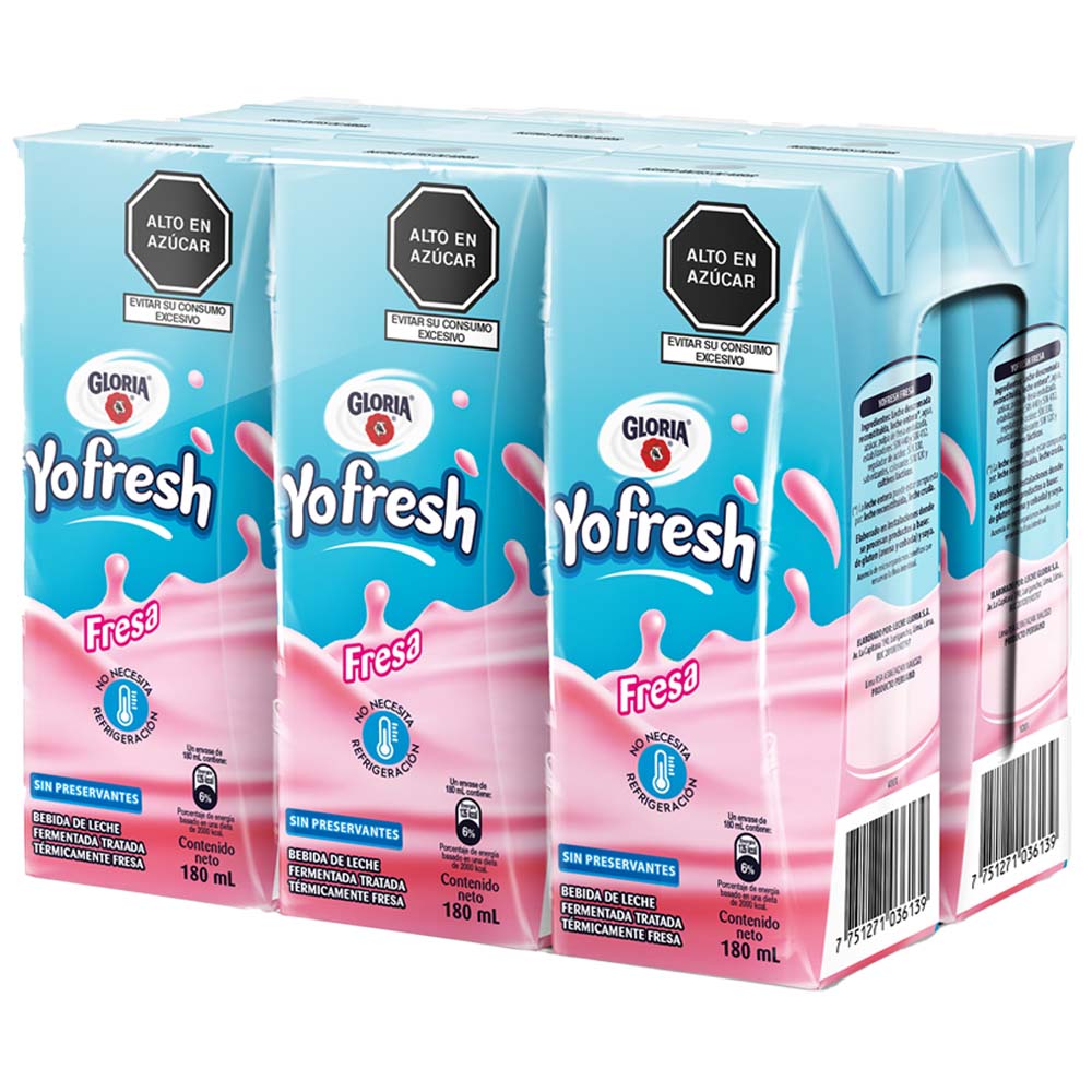 Leche Fermentada GLORIA Yofresh Sabor a Fresa Caja 180ml Tetrapack 6un ...