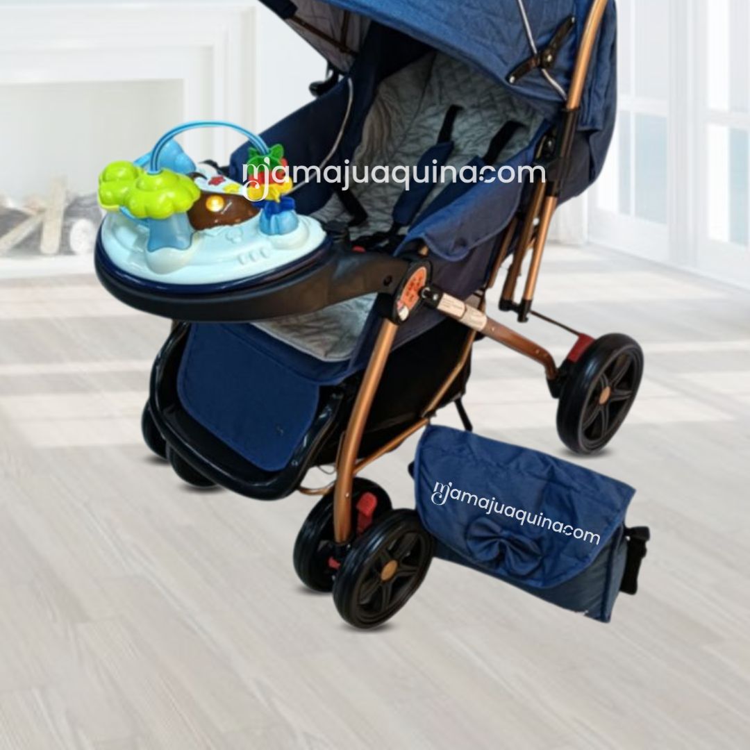 Coche Cuna «SHABERT GOLD» Azul Oscuro - Shopstar