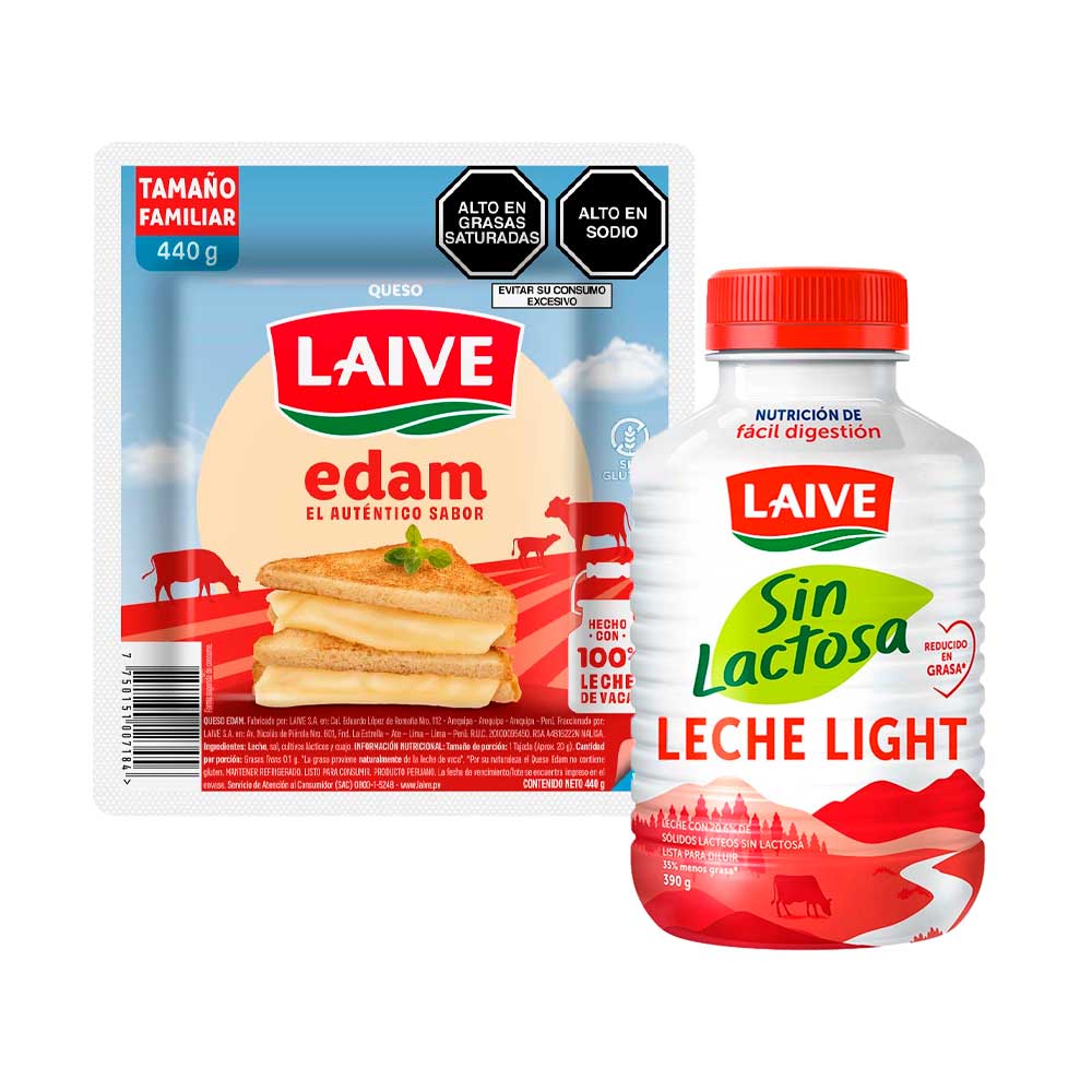 Pack Queso Edam LAIVE Paquete 440g + Leche sin Lactosa LAIVE Light ...