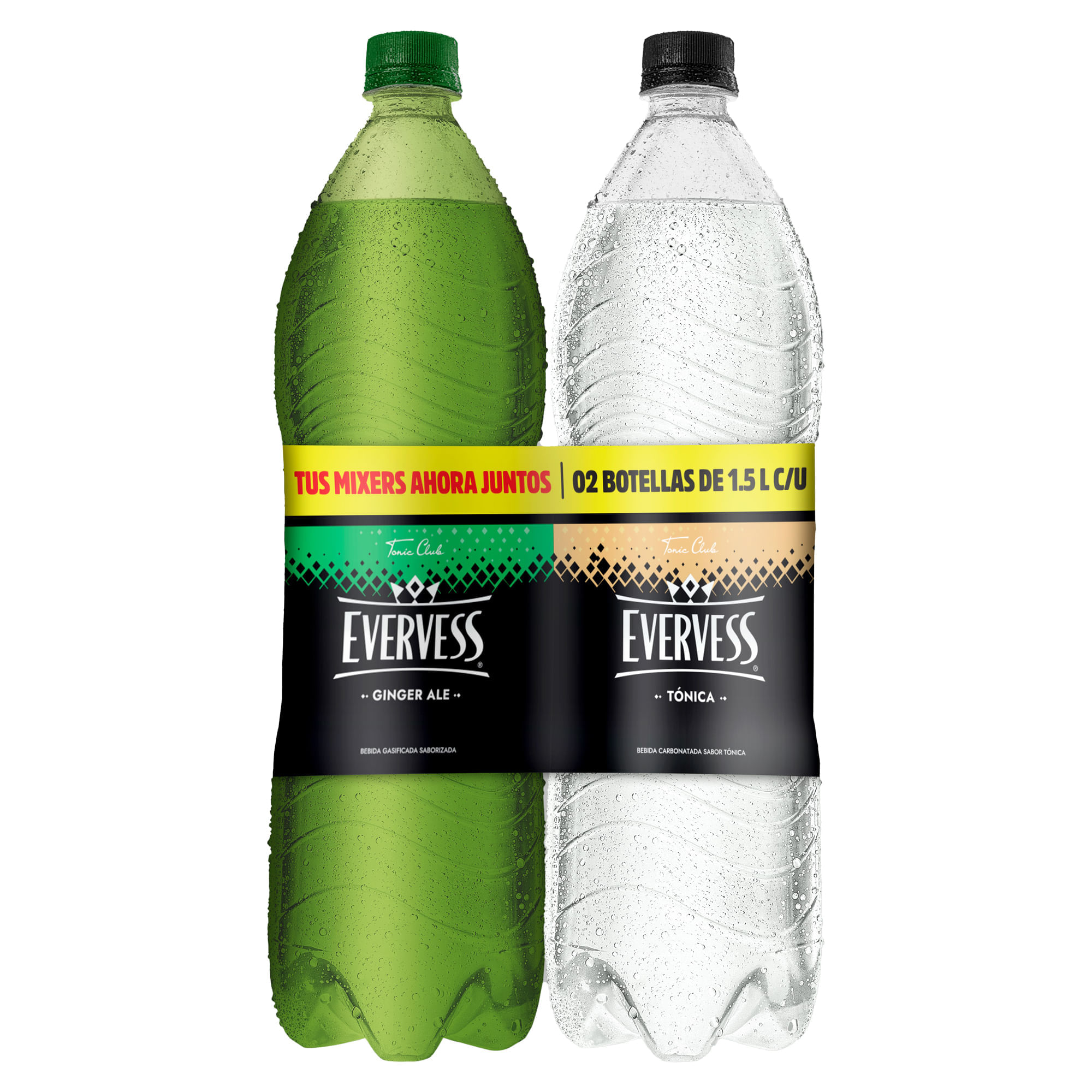 Pack Gaseosa EVERVESS Tónica Botella 1.5L + Ginger Ale EVERVESS Botella ...