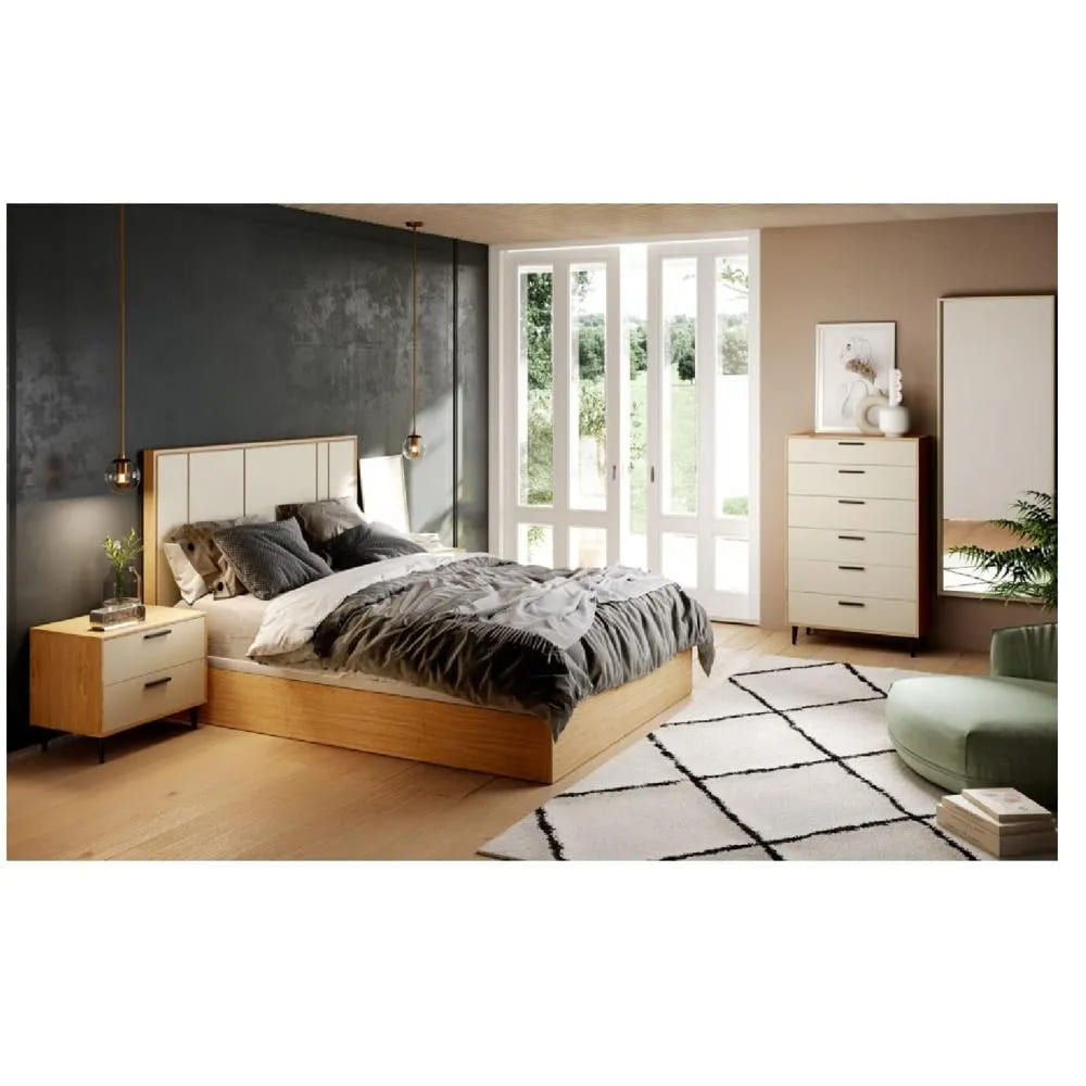 Velador Mesa de Noche Moderno Acuarius color Haya/Blanco 2 cajones TU ...