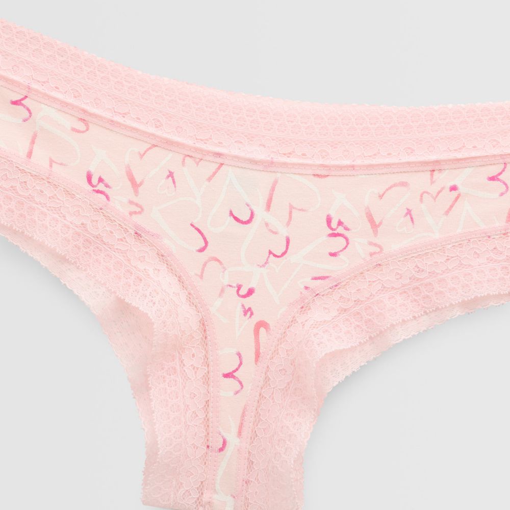 Calzón Cheeky Encaje Hypnotic Rosado Pálido Corazones Rosa Claro - Shopstar