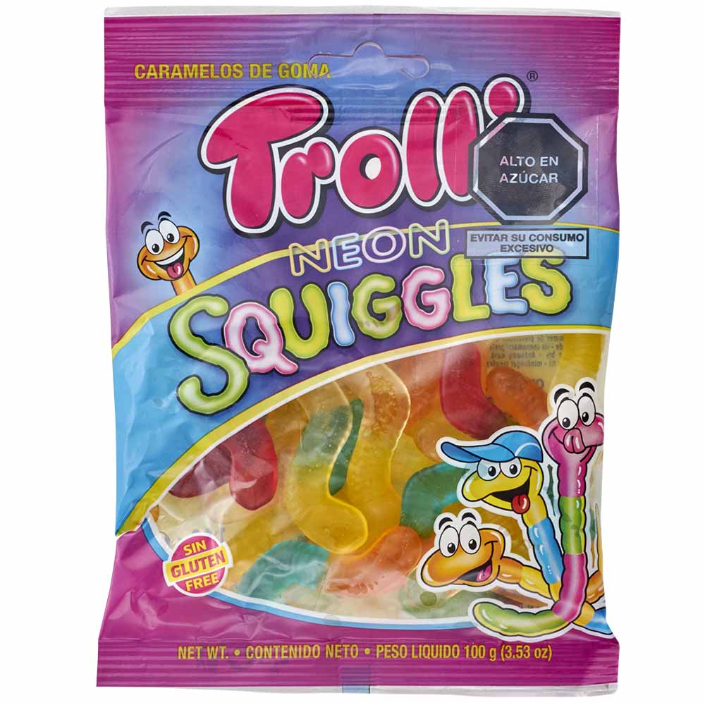 Gomas Dulces TROLLI NEON SQUIGGIES sabores Surtidos Bolsa 100g - Shopstar