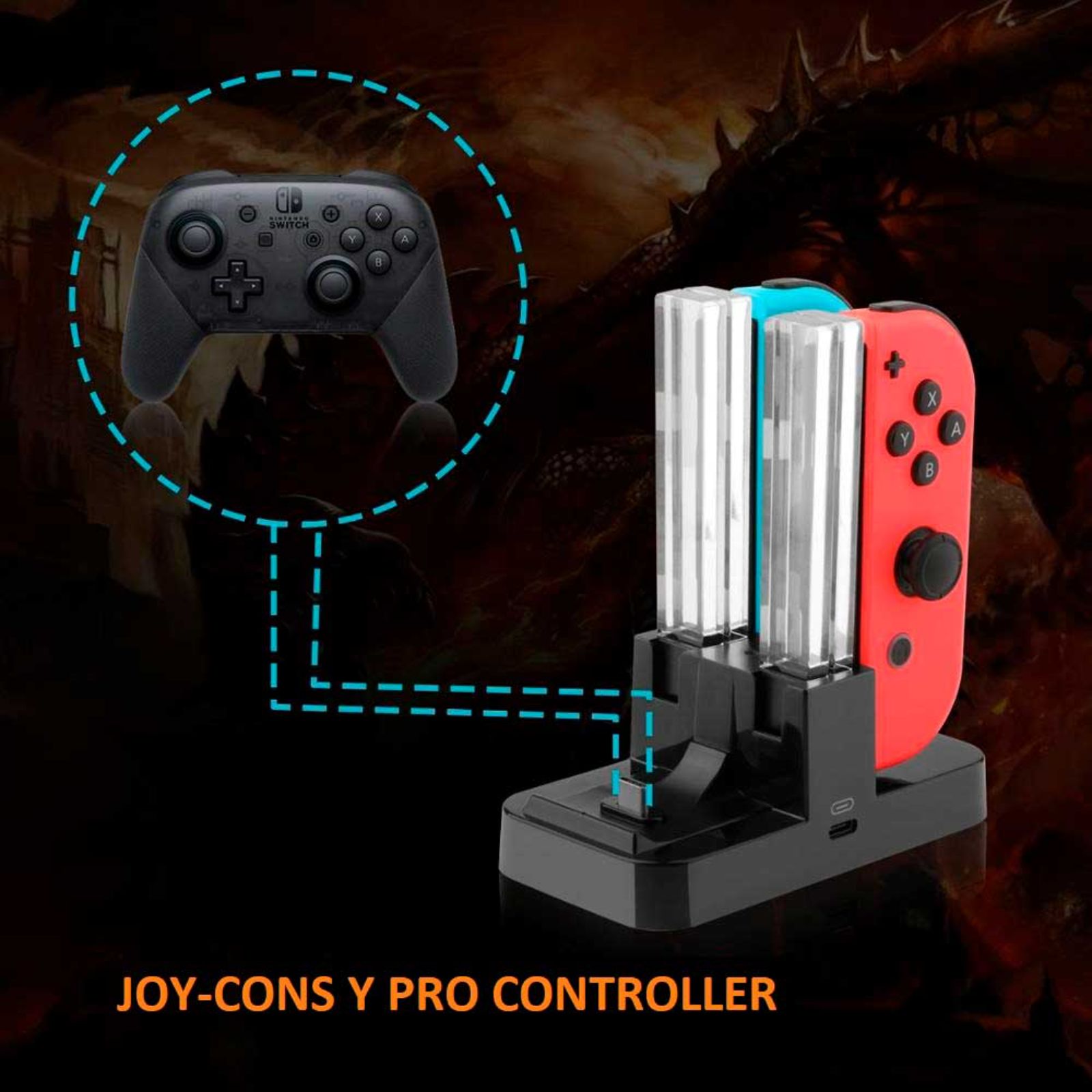 Estación de Carga para JoyCons y Mando Pro Controller Nintendo Switch ...
