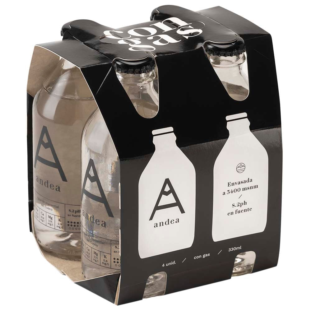 Pack Agua ANDEA con Gas Botella de Vidrio 330ml Paquete 4un - Shopstar