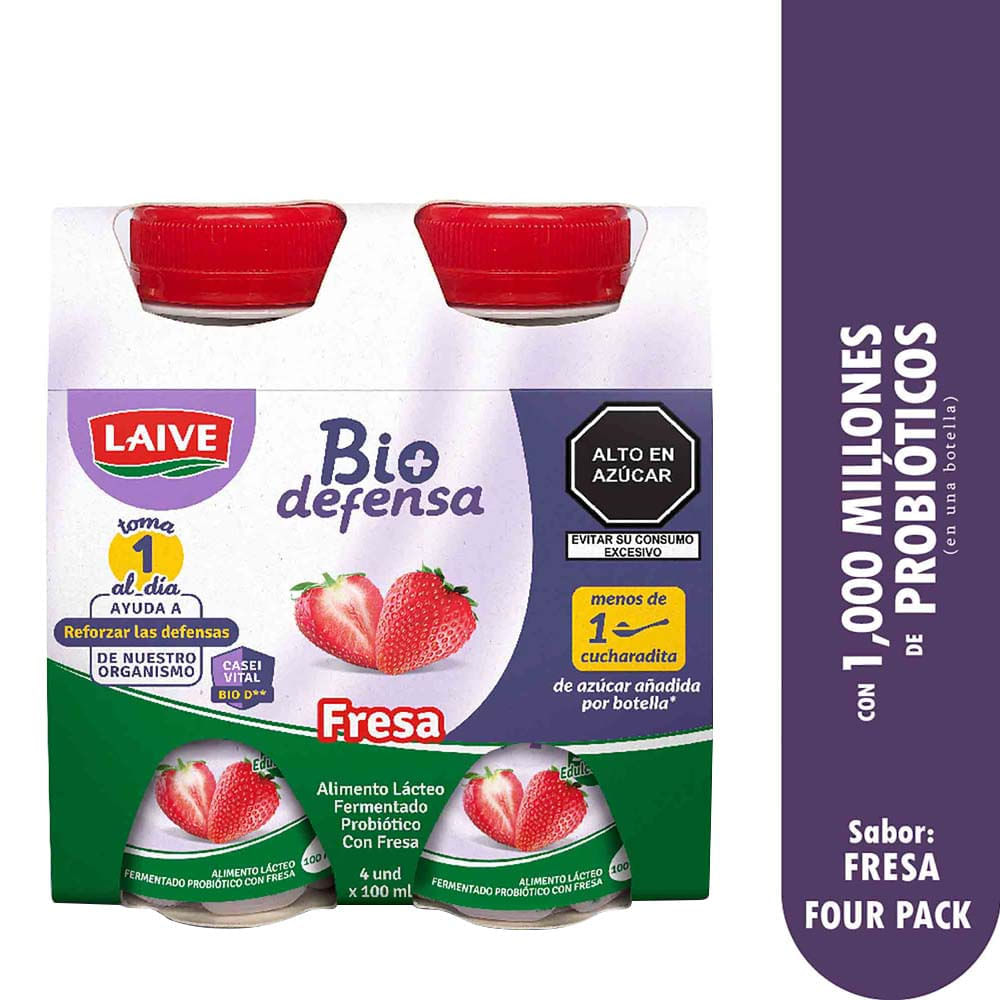 Alimento Lácteo LAIVE Biodefensa Sabor a Fresa Botella 100ml Paquete ...