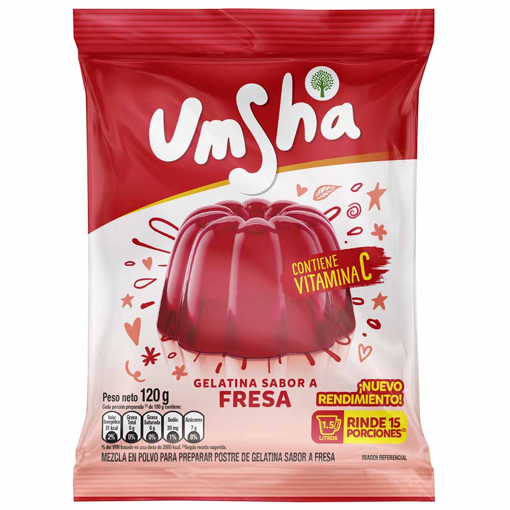 Gelatina UMSHA Sabor a Fresa Bolsa 120g - Shopstar