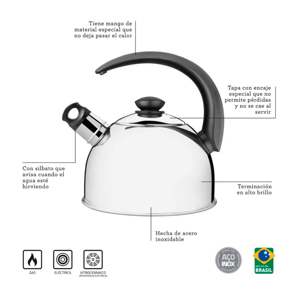 Tetera acero inoxidable 3L Tramontina - Shopstar